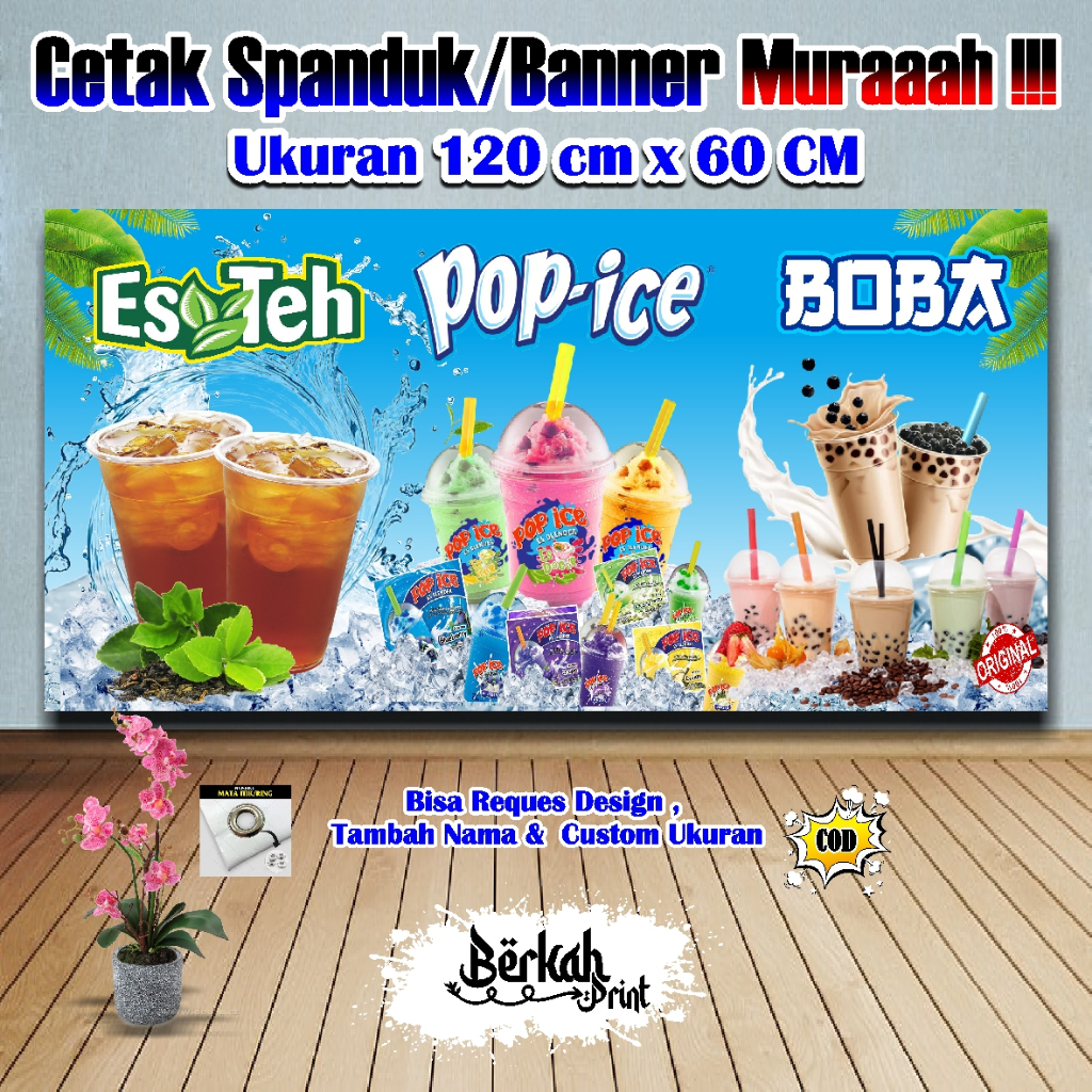 Jual Spanduk Banner Es Teh & Pop Ice Boba Ukuran 120 cm x 60 cm ...