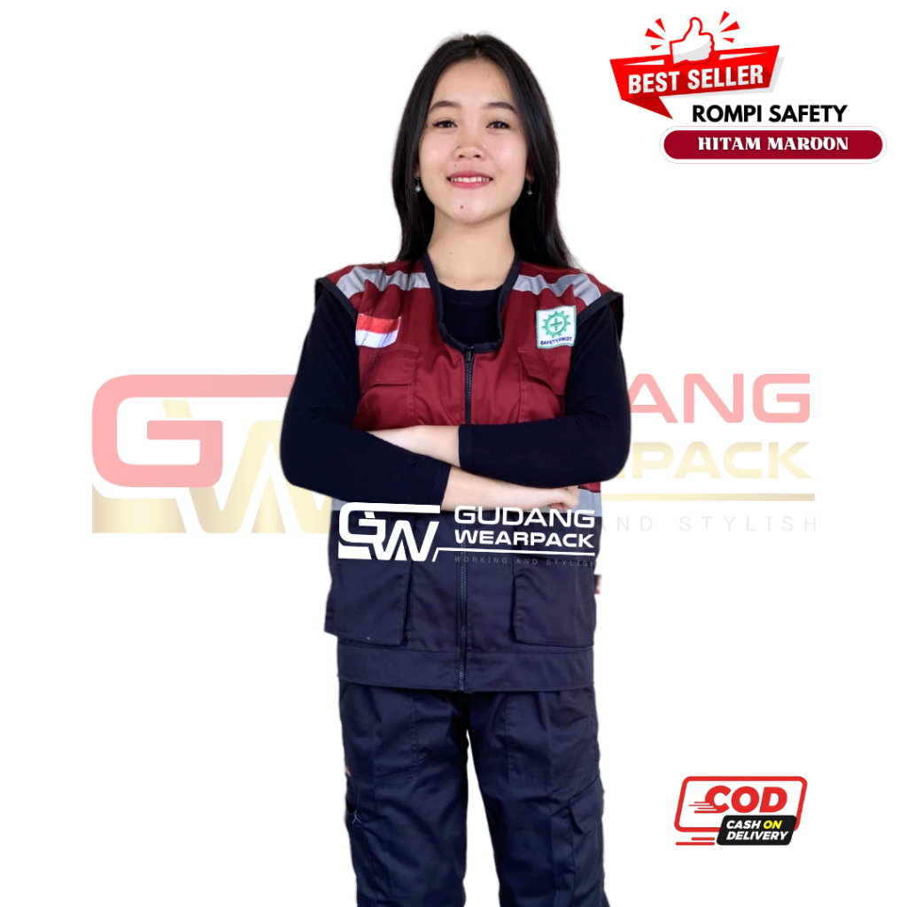 Jual ROMPI SAFETY Gudang Wearpack - Warna HITAM Kombinasi MERAH MAROON ...
