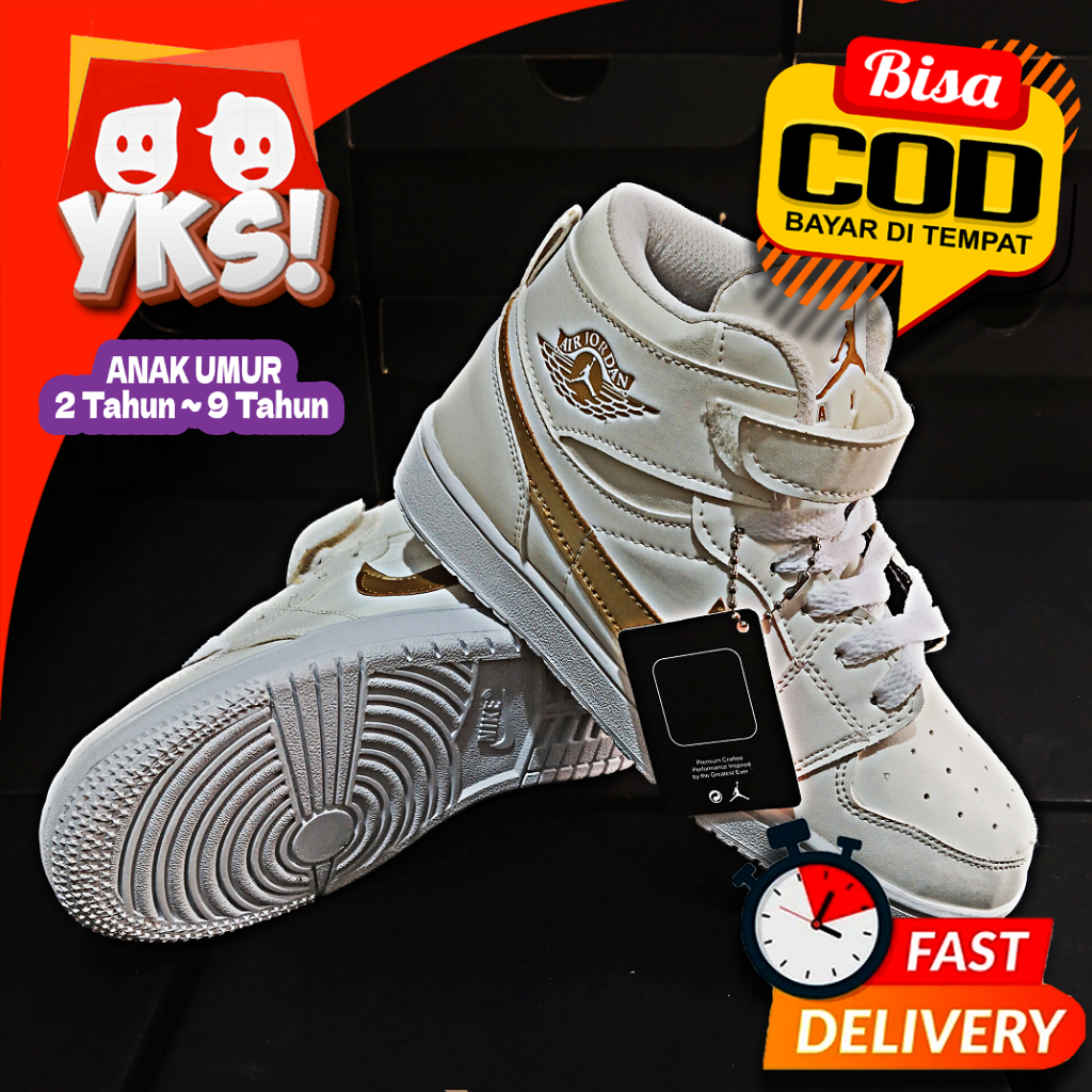 Jual (BISA COD) Sepatu sneakers anak jordan (26-35) FULL WHITE AND GOLD ...