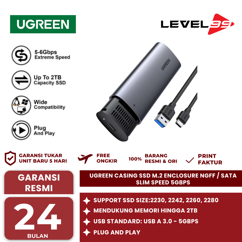 Jual Ugreen Casing Ssd M.2 Enclosure Ngff / Sata Slim Speed 5Gbps ...