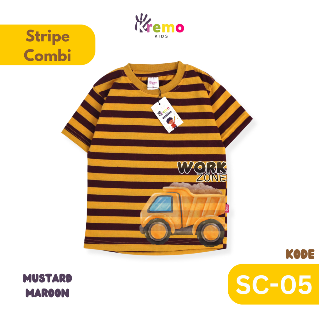 Jual Kremo kids - Kaos Salur Anak / Stripe Combi Series Excavator (SC05) /1 - 12 Tahun (Mustard ...
