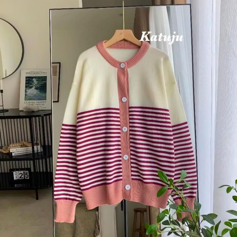 Jual RUHY Sweater Cardigan knite Rajut Stripe Salur Seweater Cardigan ...