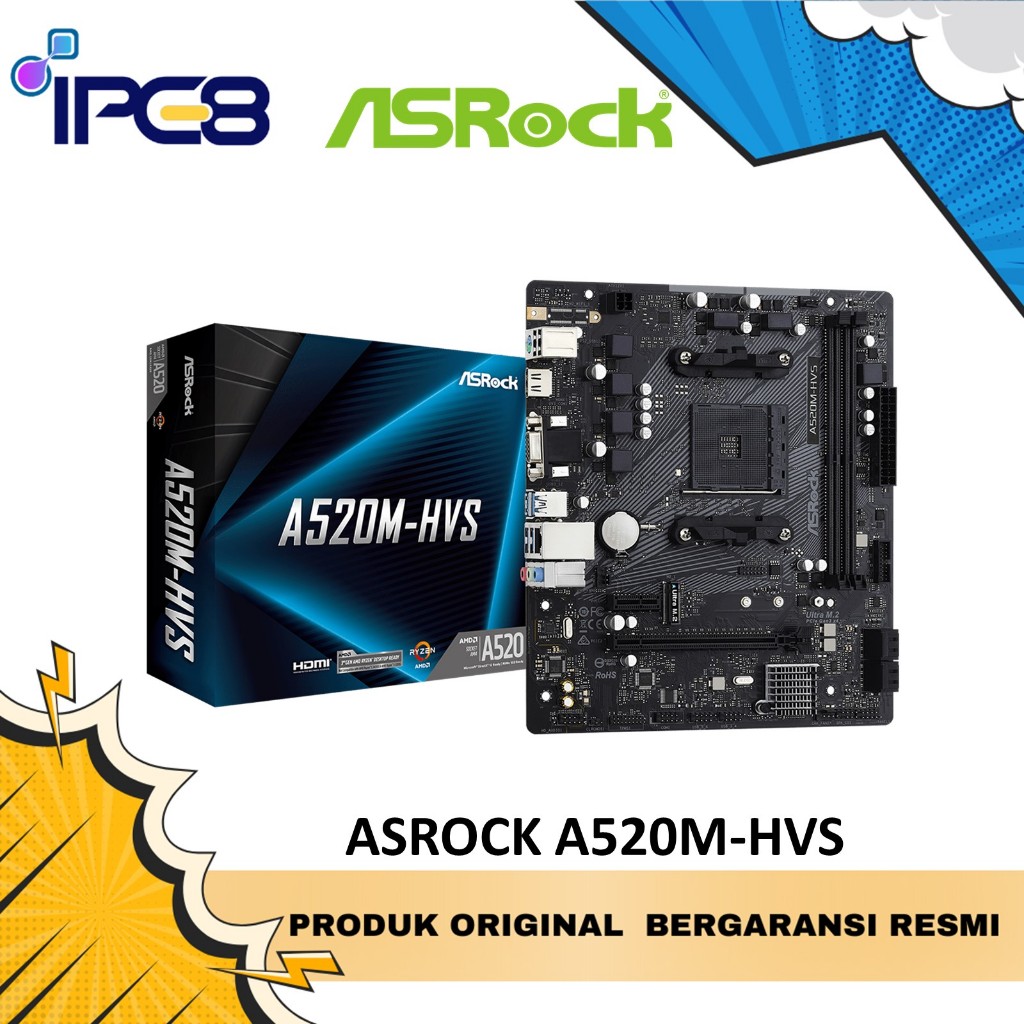 Jual ASROCK MOTHERBOARD A520M-HVS (AMD, AM4, A520, DDR4) | Shopee Indonesia