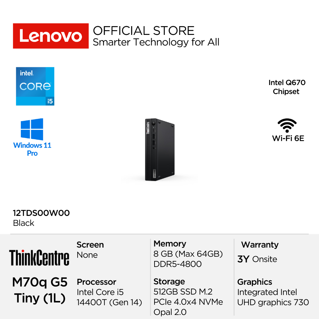 Jual Lenovo PC ThinkCentre M70q Tiny Gen5 0W00 Intel Core i5 14400T ...