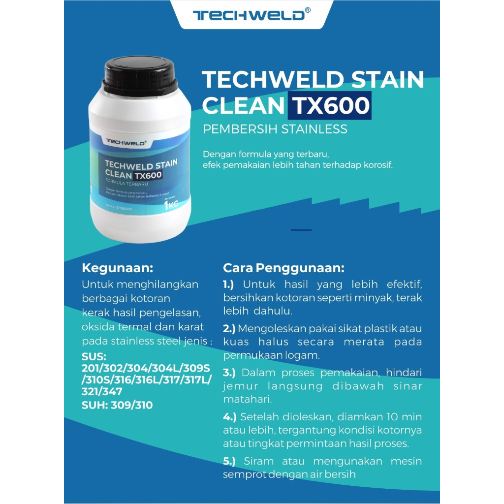 Jual TECHWELD TX600 STAIN CLEAN Gel Pembersih hasil las pada Stainless ...