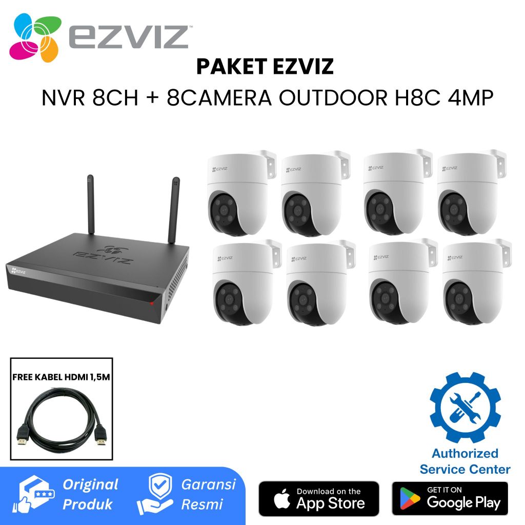 Jual EZVIZ PAKET NVR 8CH + 8CAMERA OUTDOOR H8C 4MP | Shopee Indonesia