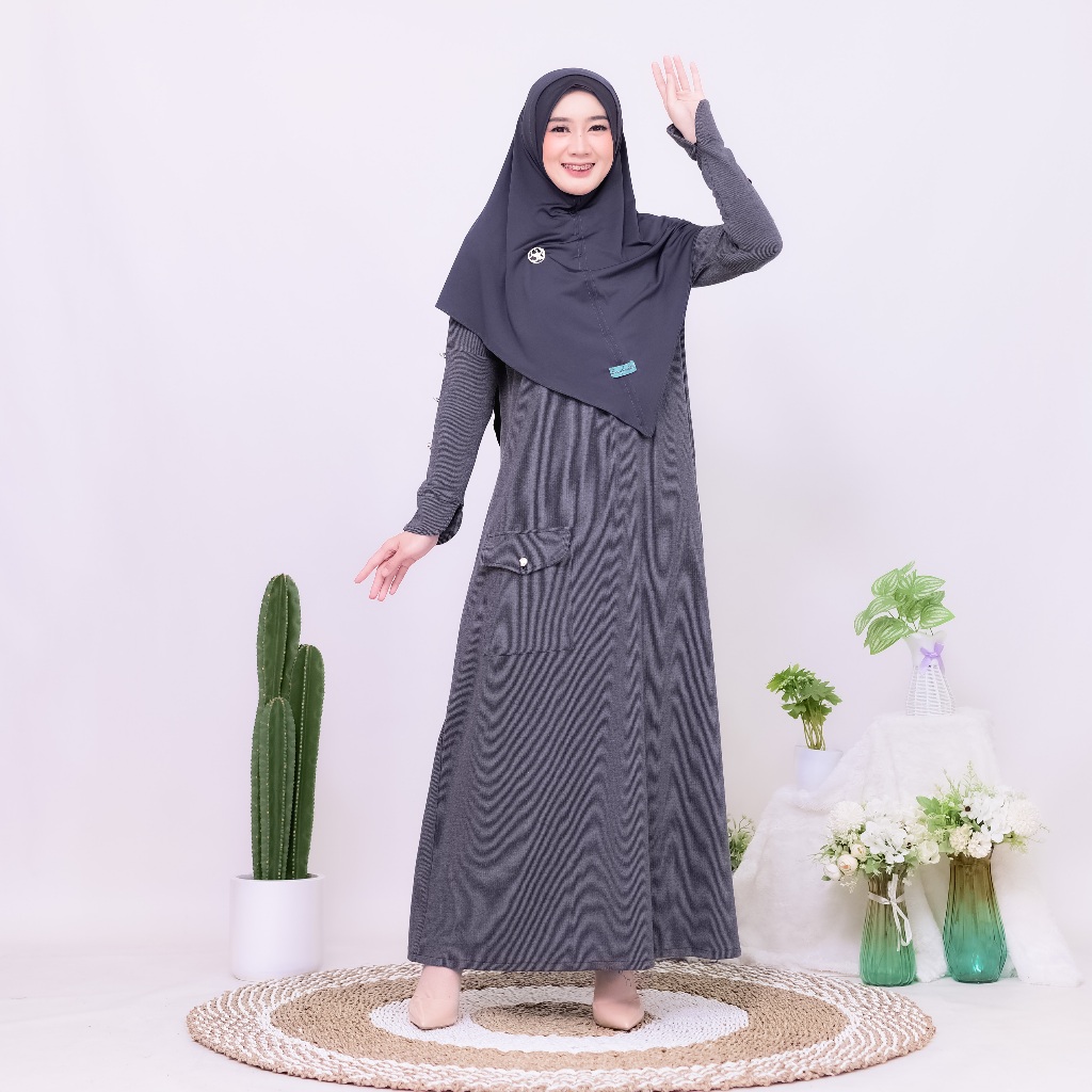 Jual Jasmine Gamis Harian Bahan Knit Snow White Kombinasi Jersey ...