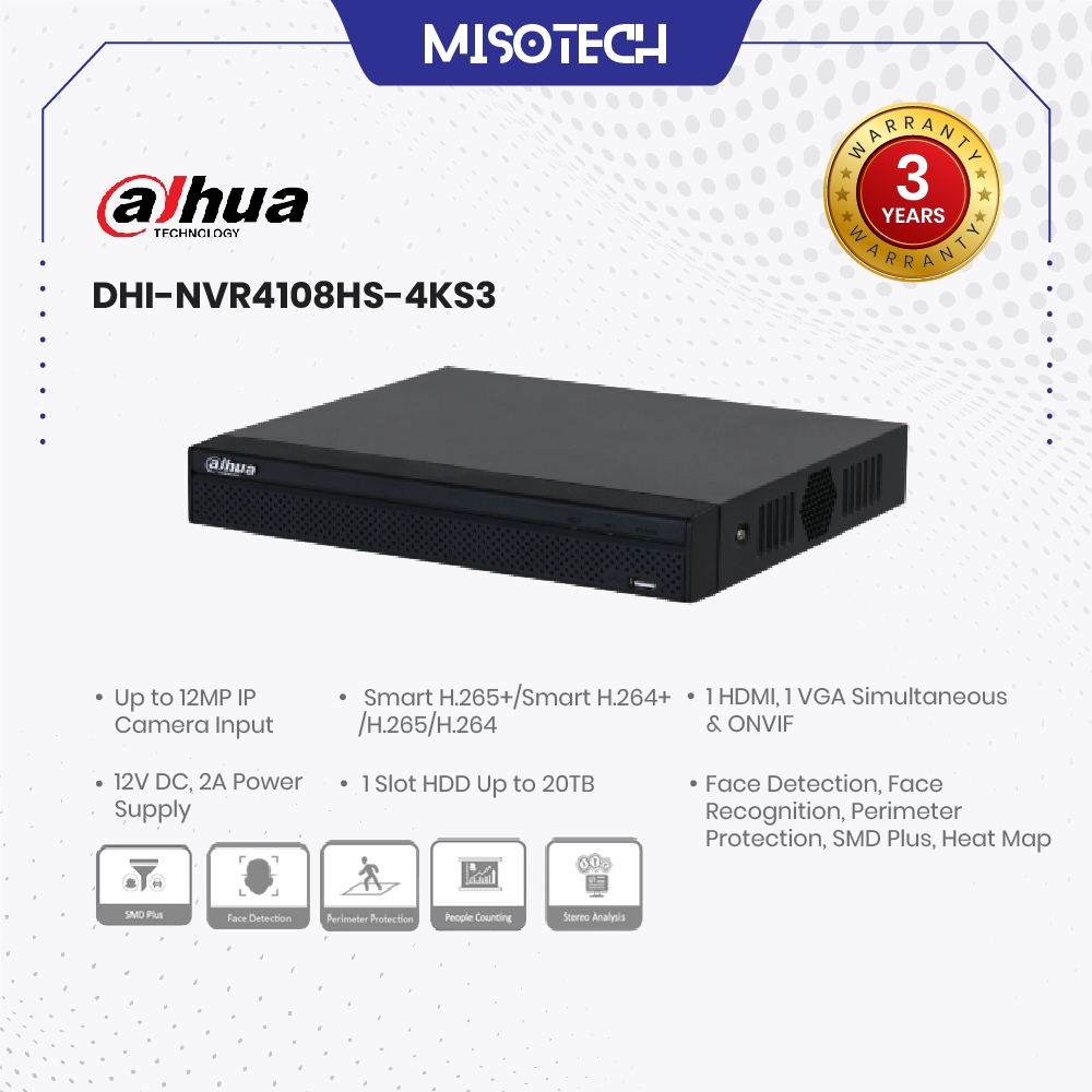 Jual Dahua DHI-NVR4108HS-4KS3 8 Channel NVR Non-PoE 4K 1 SATA H.265 SMD ...