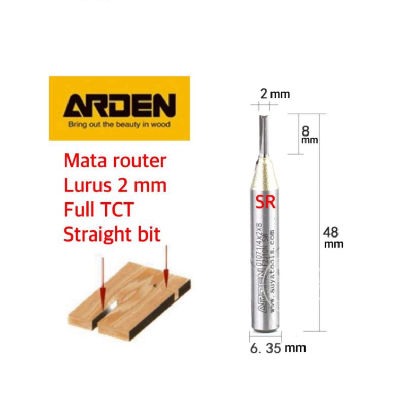 Jual Mata Router/ Profil 1/4 × 2mm × 8mm Full TCT Straight Bits ARDEN ...