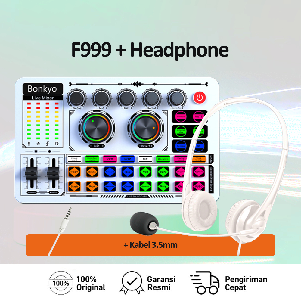 Jual F999+Headset sound card set singing live broadcast equipment ...