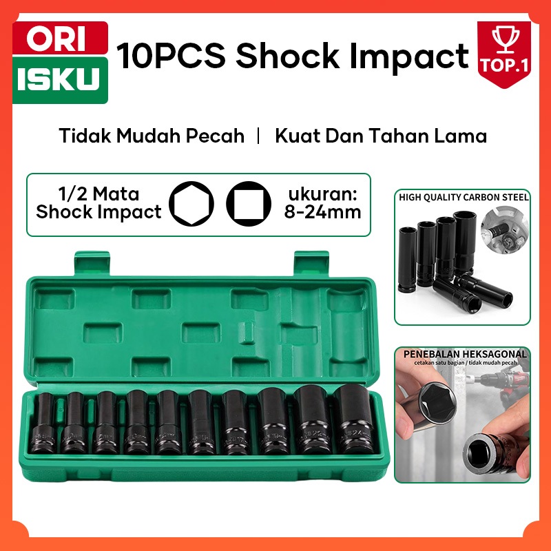 Jual ISKU Kunci Socket Extension Impact 1/2 6pt 8-24mm Kunci Mata Shock Impact 10pcs Bahan Cr-Mo ...