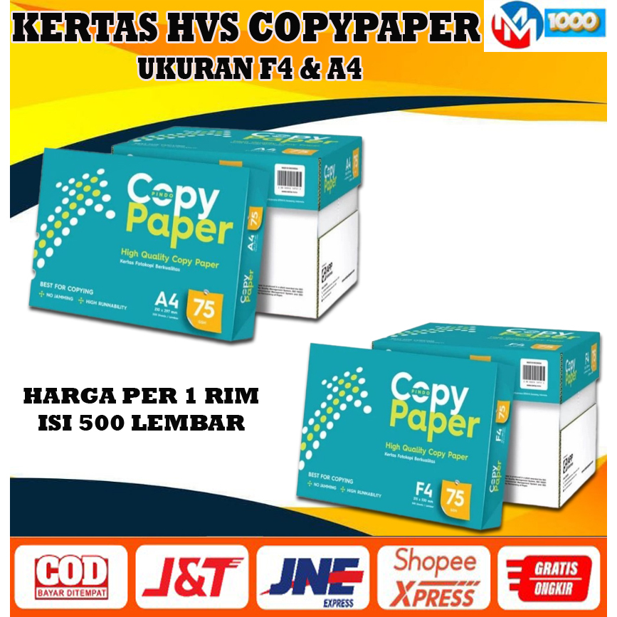 Jual KERTAS HVS COPYPAPER A4 DAN F4 1 RIM (500 LEMBAR) | Shopee Indonesia