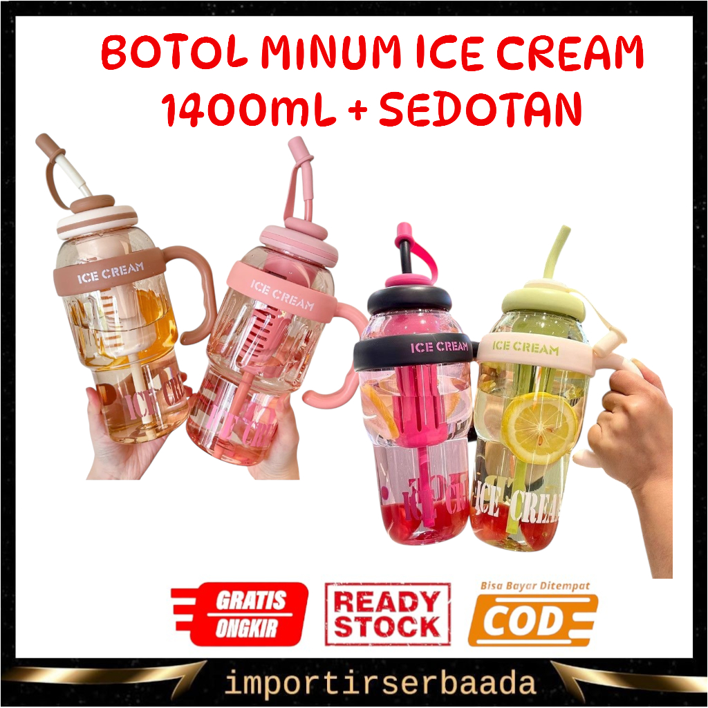 Jual IMP- Botol Minum Jumbo Ice Cream Botol Gym Ukuran 1400ml Sedotan ...