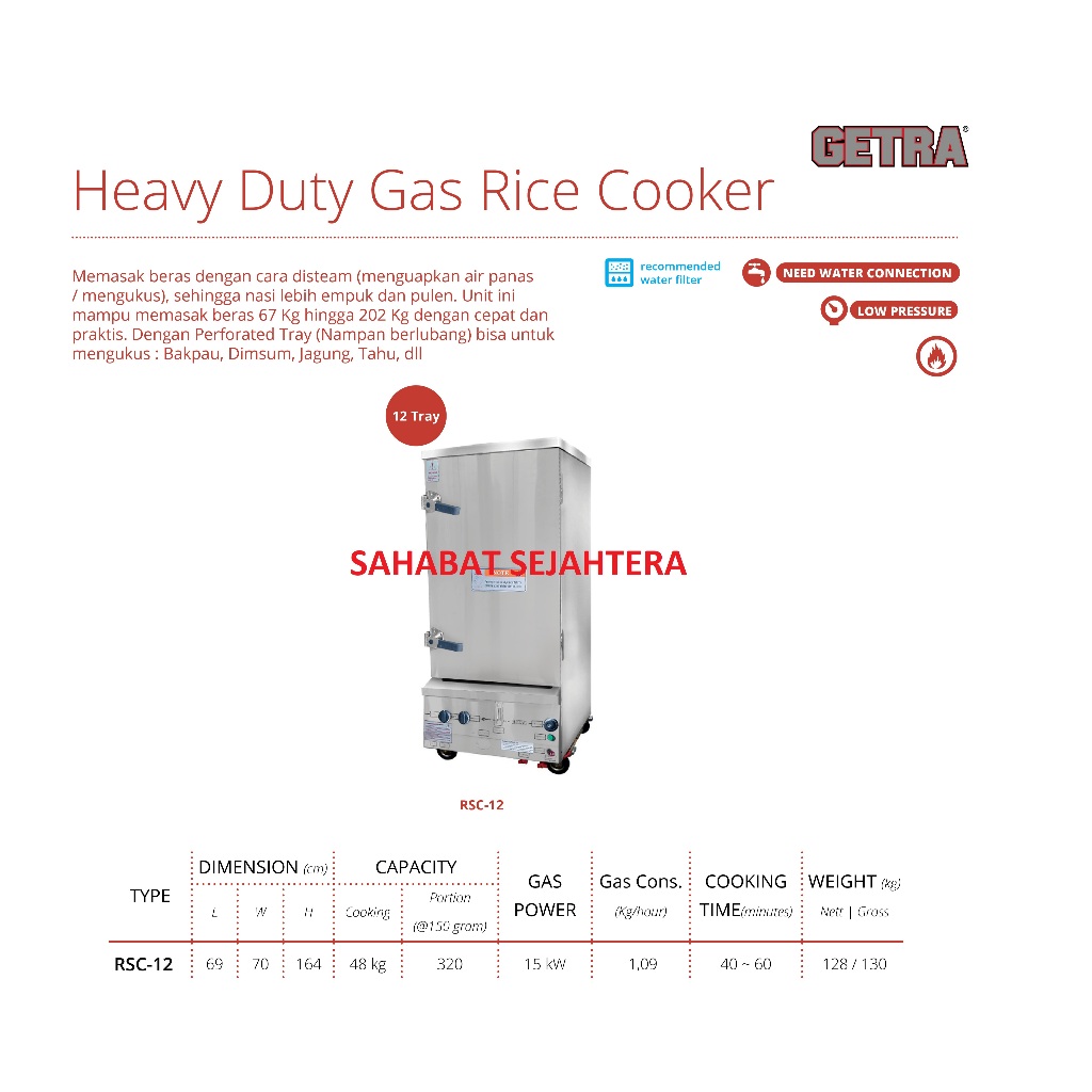 Jual GETRA Heavy Duty Gas Rice Cooker RSC-12 Alat Pemasak Nasi | Shopee ...