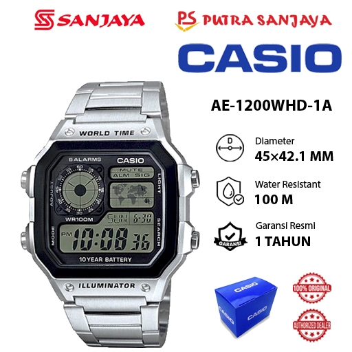 Jual Jam Tangan Digital Pria CASIO AE-1200WHD-1A Original Garansi Resmi 1 tahun Stainless Steel ...