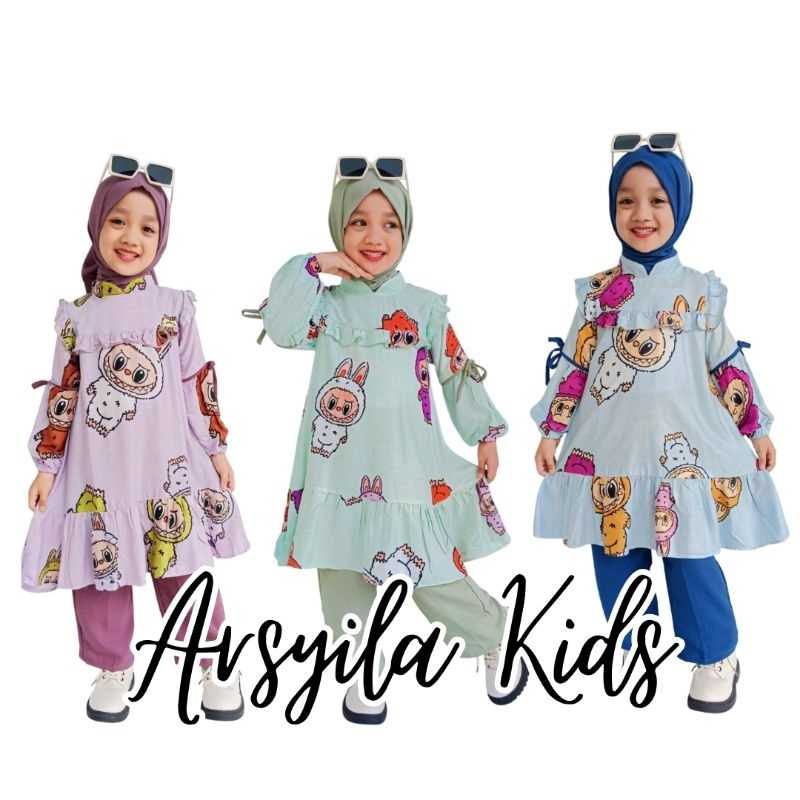 Jual ANASYA SET FREE HIJAB SETELAN TUNIK LABUBU (3 IN 1)ANAK PEREMPUAN ...