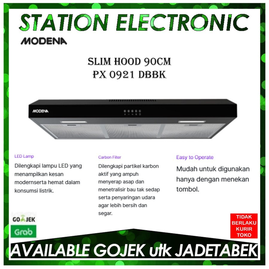 Jual Cooker Hood Modena PX0921DBBK / Penghisap Asap Modena PX 0921 90cm / Slim Hood Modena ...