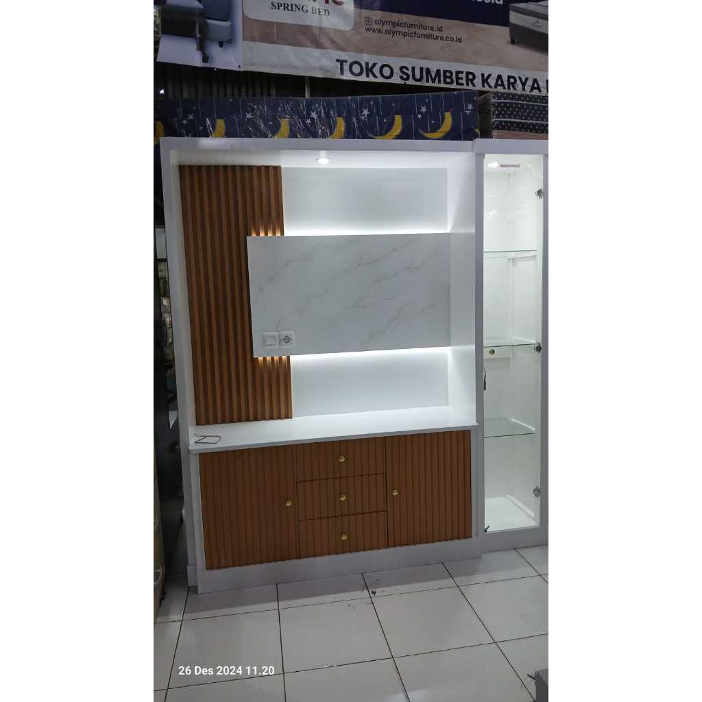 Jual Lemari Backdrop LED TV bahan plywood multiplek tahan lembab dan ...