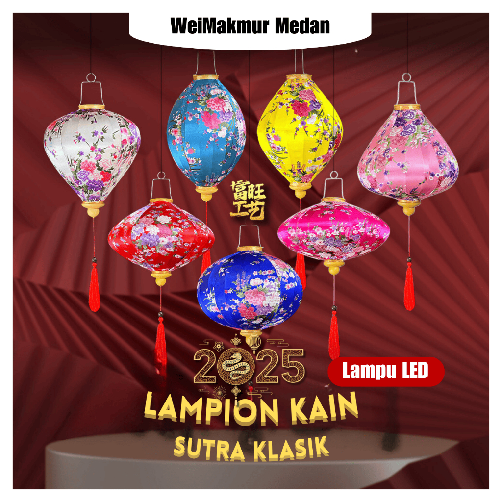 Jual Lampion Imlek Kain Sutra Dengan Lampu LED - Hiasan Lampion Gantung ...