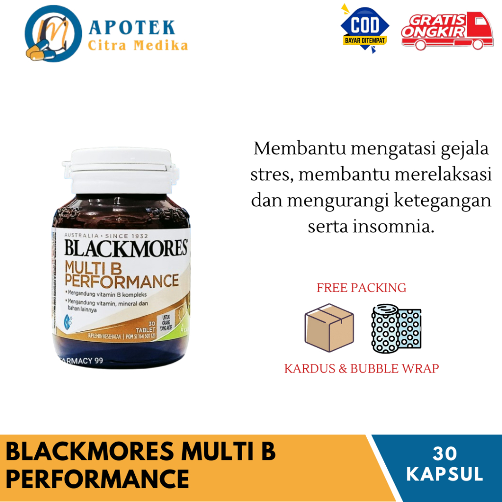 Jual Blackmores 𝐌𝐮𝐥𝐭𝐢 𝐁 𝐏𝐞𝐫𝐟𝐨𝐫𝐦𝐚𝐧𝐜𝐞 Isi 30 Tablet - Vitamin B Kompleks | Shopee Indonesia
