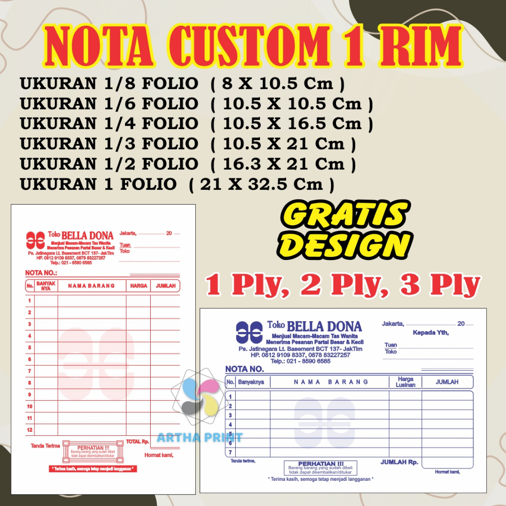 Jual NOTA CUSTOM, SURAT JALAN, KWITANSI MERK TOKO SENDIRI, 1 RIM ...