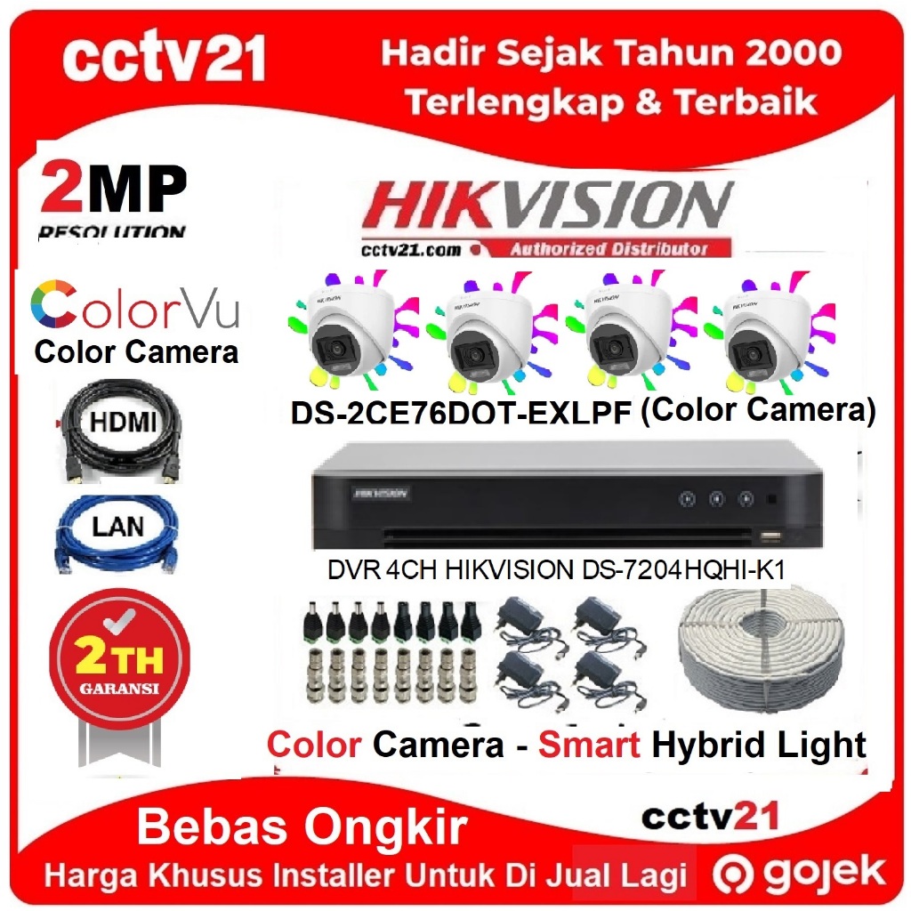 Jual Paket Lengkap 4 Camera HIKVISION ColorVu DS-2CE76DOT-EXLPF Smart Hybrid Dual Lght DVR HIK ...
