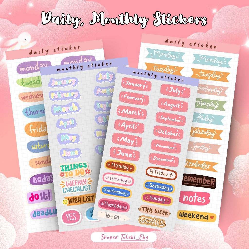 Jual Sticker Label Nama hari dan Bulan | Daily Monthly Sticker ...