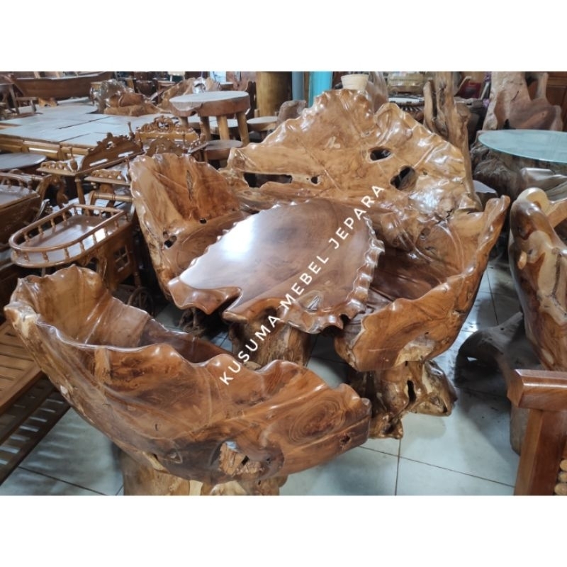 Jual Set Meja Kursi Akar Kayu Jati Model Daun (1 Meja + 4 Kursi ...