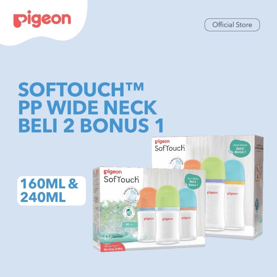 Jual Pigeon Botol BPP Wide Neck With Twinpack & Triple Softouch Nipple 160ml 240ml - Botol Susu ...