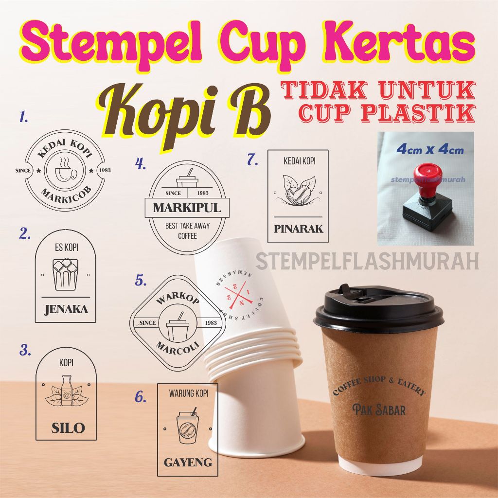 Jual stempel paper cup kopi B gelas kertas minuman teh coffee shop bar ...