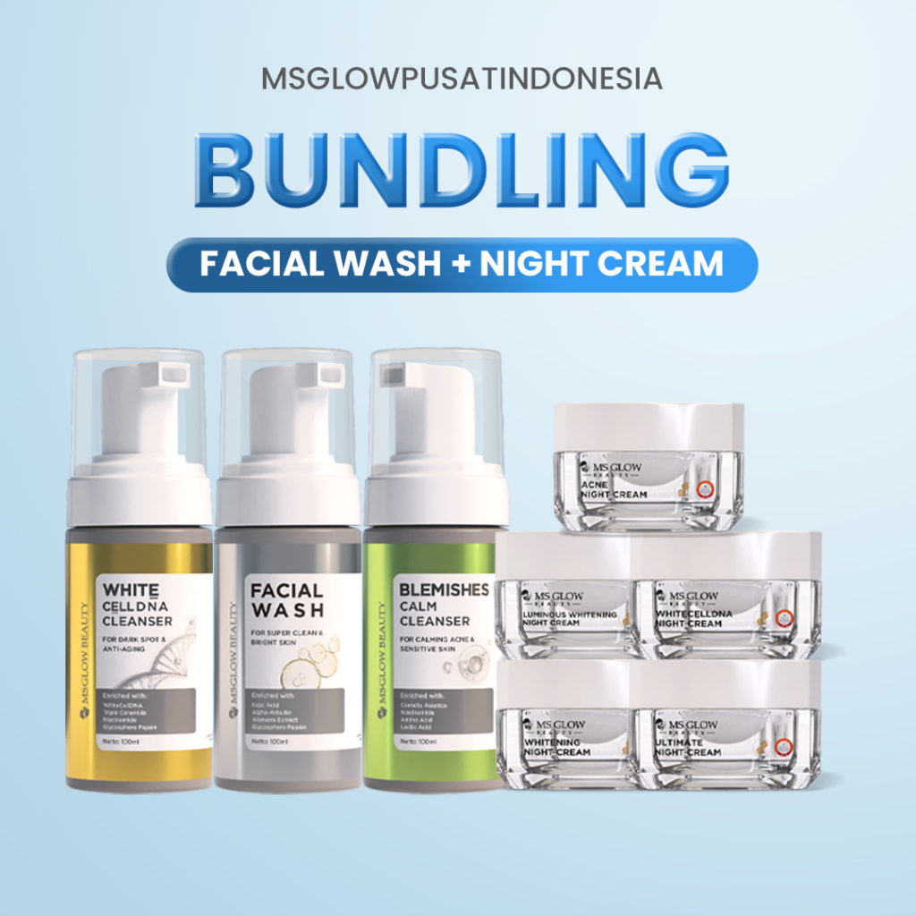 Jual MS GLOW - FACIAL WASH ALL VARIAN 100 ML + NIGHT CREAM ALL VARIAN ...