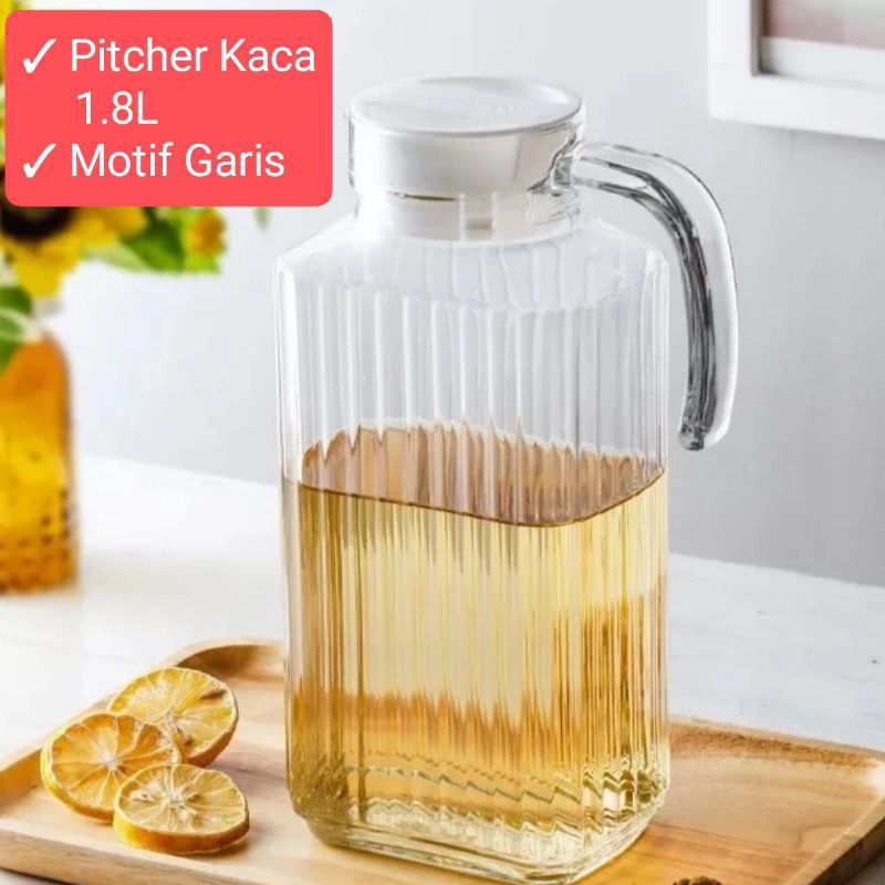 Jual PITCHER KACA 1.8L Motif Garis/ Pitcher Water Jug Kaca Red Cherry ...