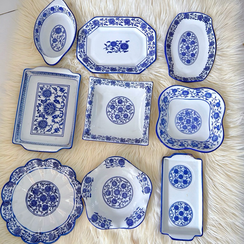 Jual piring biru putih (harga 1 an )piring saji /piring makan | Shopee ...