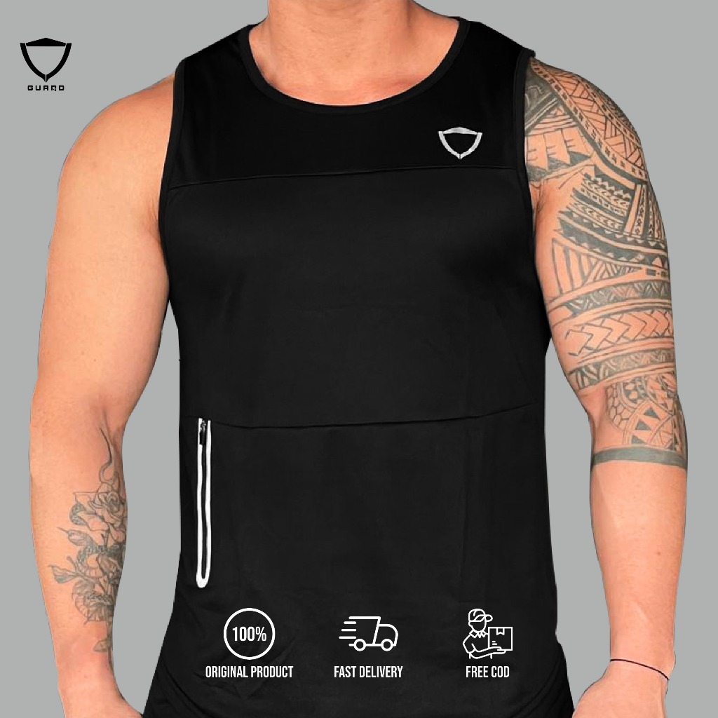 Jual FITWITHGUARD SINGLET GYM ZIPPER POCKET | Shopee Indonesia