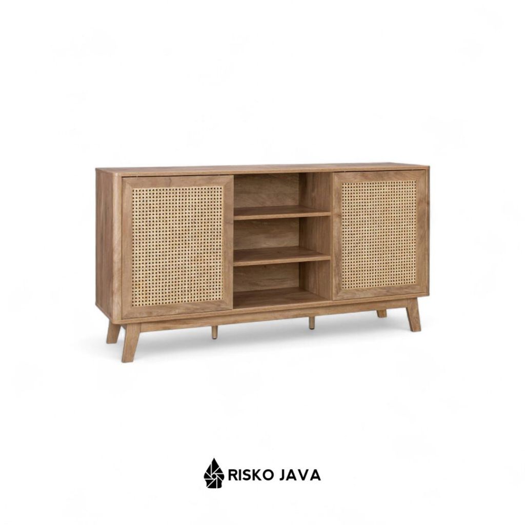 Jual Bufet Pintu Sliding Kombinasi Rotan / Cabinet Ruang Tamu Minimalis ...