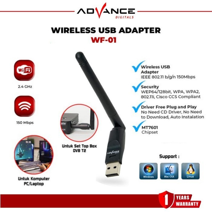 Jual Wireless USB Adapter Advance WF01 dongle PC Laptop Set Top Box 150Mbps | Shopee Indonesia