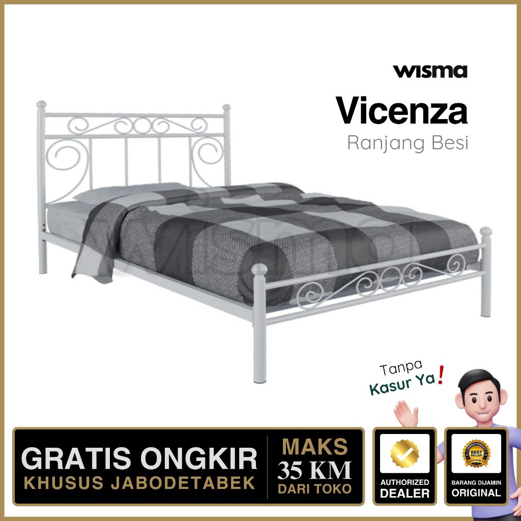 Jual Ranjang Besi / Tempat Tidur Besi Putih Vicenza Minimalis 120x200 ...