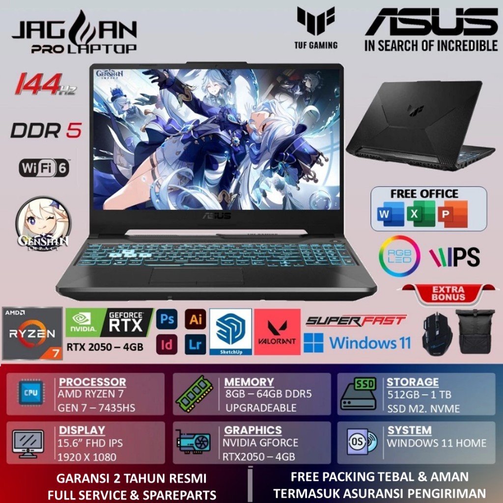 Jual Laptop Gaming Asus Tuf A15 FA506NFR R725B1T AMD Ryzen 7 7435HS ...
