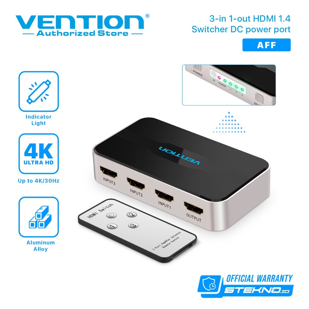 Jual Vention HDMI Switcher 3 Input 1 Output 4K 3D Dolby Support 5V 1A ...