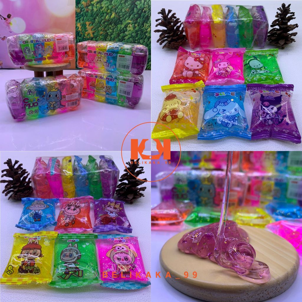 Jual SLIME PACK CRYSTAL MUD MAINAN ANAK IMPORT 6 WARNA MOTIF LABUBU SANRIO DINO / CLAY BENING ...
