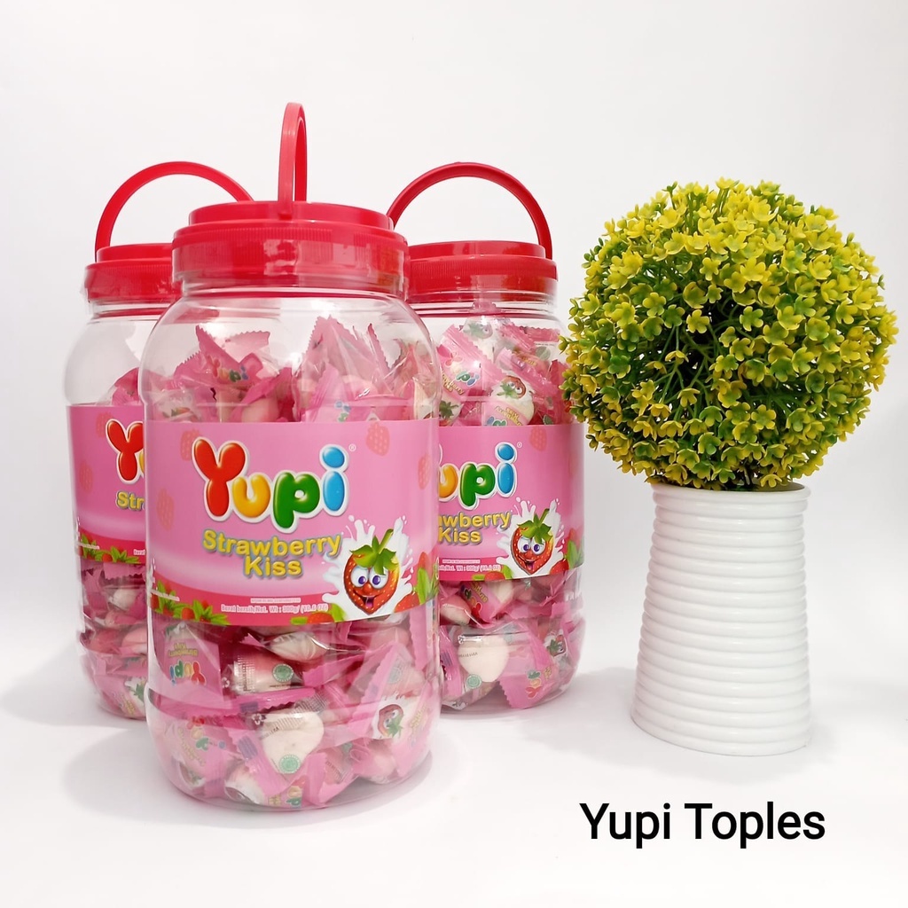 Jual PERMEN YUPI STRAWBERRY KISS JAR 300GR 1 TOPLES/YUPI TOPLES | Shopee Indonesia