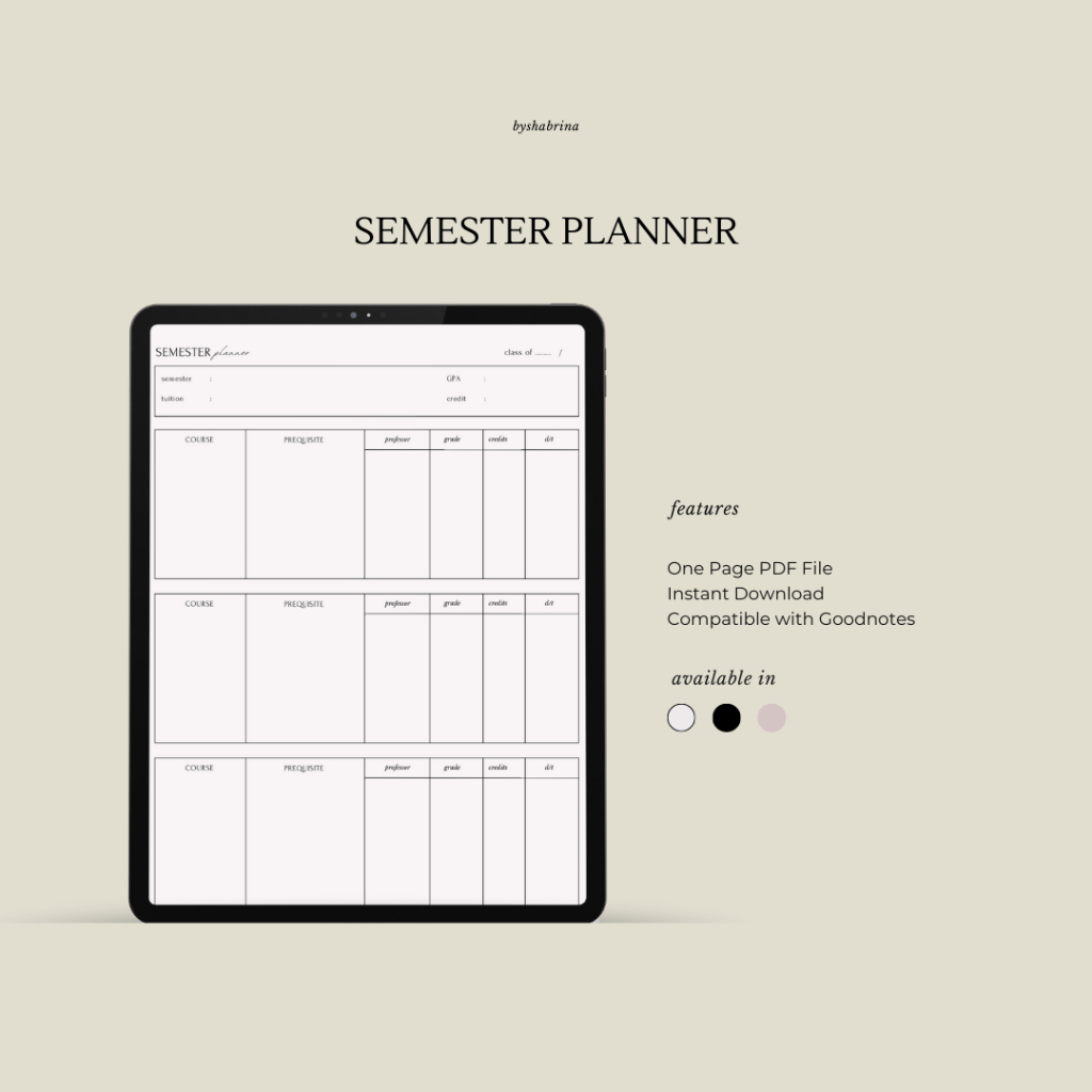 Jual Semester Planner - One Page Printable | Shopee Indonesia