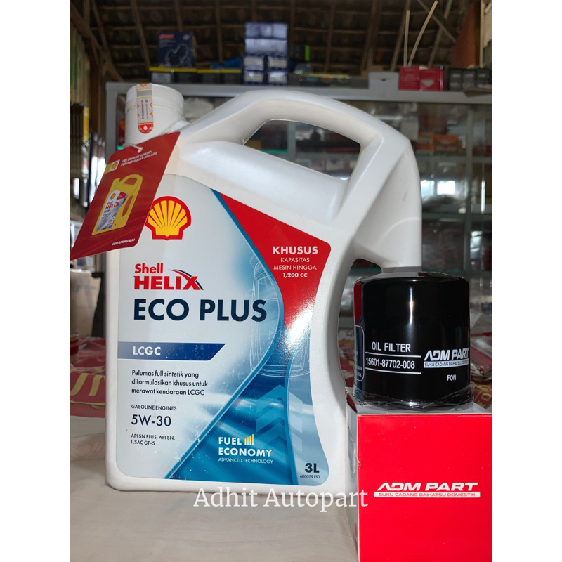 Jual PAKET GANTI OLI Shell Helix Eco Plus SAE 5W-30 3Liter & Filter Oli ADM PART | Shopee Indonesia