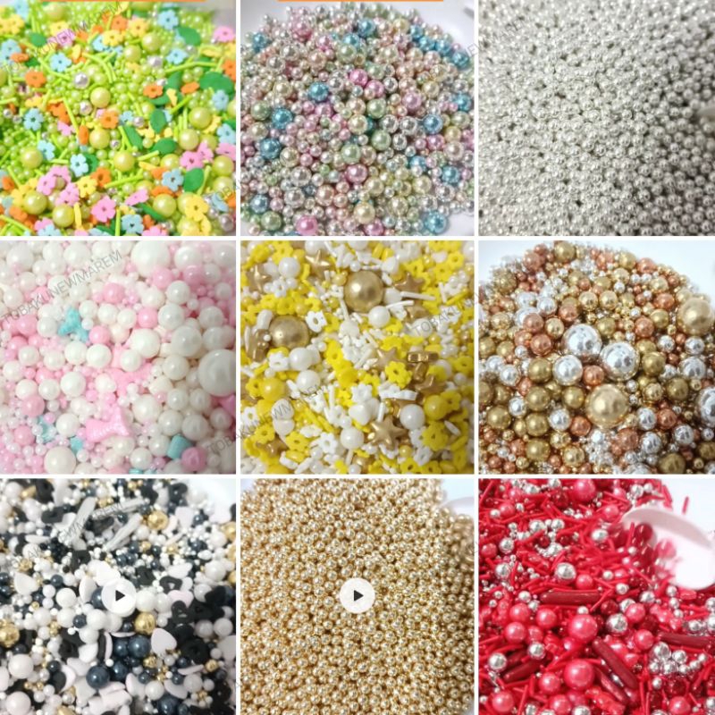 Jual [ 10 GRAM ] Spikel Mutiara Silver dan Mutiara Mix Merah 10 gr ...