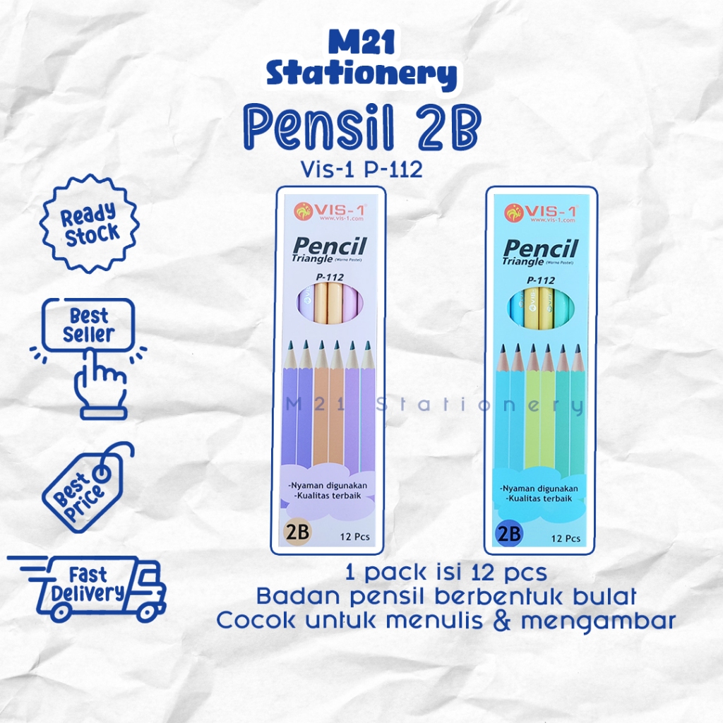 Jual (12 PCS) PENSIL 2B VIS-1 P-112 / 1 pack pak vis1 p112 pencil pena ...