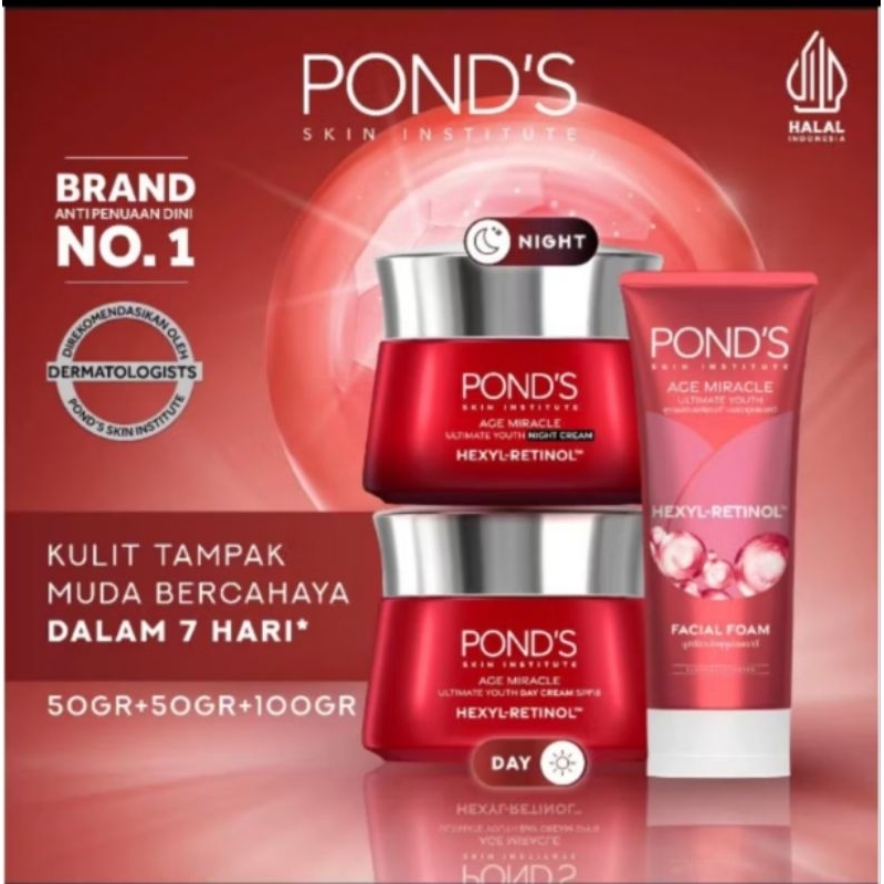 Jual PAKET PONDS AGE MIRACLE DAY CREAM 50G+NIGHT CREAM 50GR +FACIAL ...