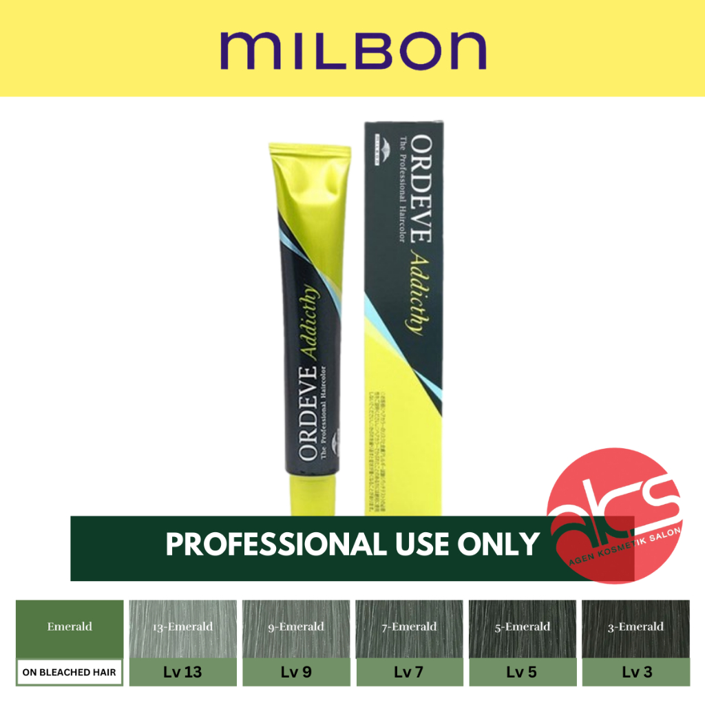 Jual Cat rambut Jepang NEW MILBON ORDEVE ADDICTHY 13 EMERALD 80g | Shopee Indonesia