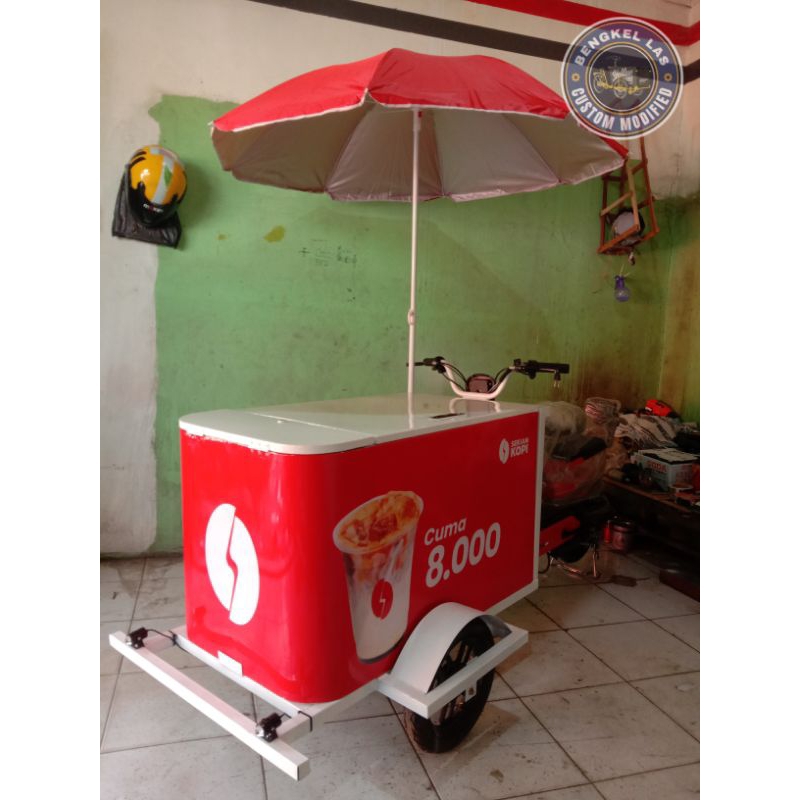 Jual GEROBAK ES KOPI KEKINIAN SEPEDA LISTRIK 2 SEKAT OVAL UK.100X60X60 ...