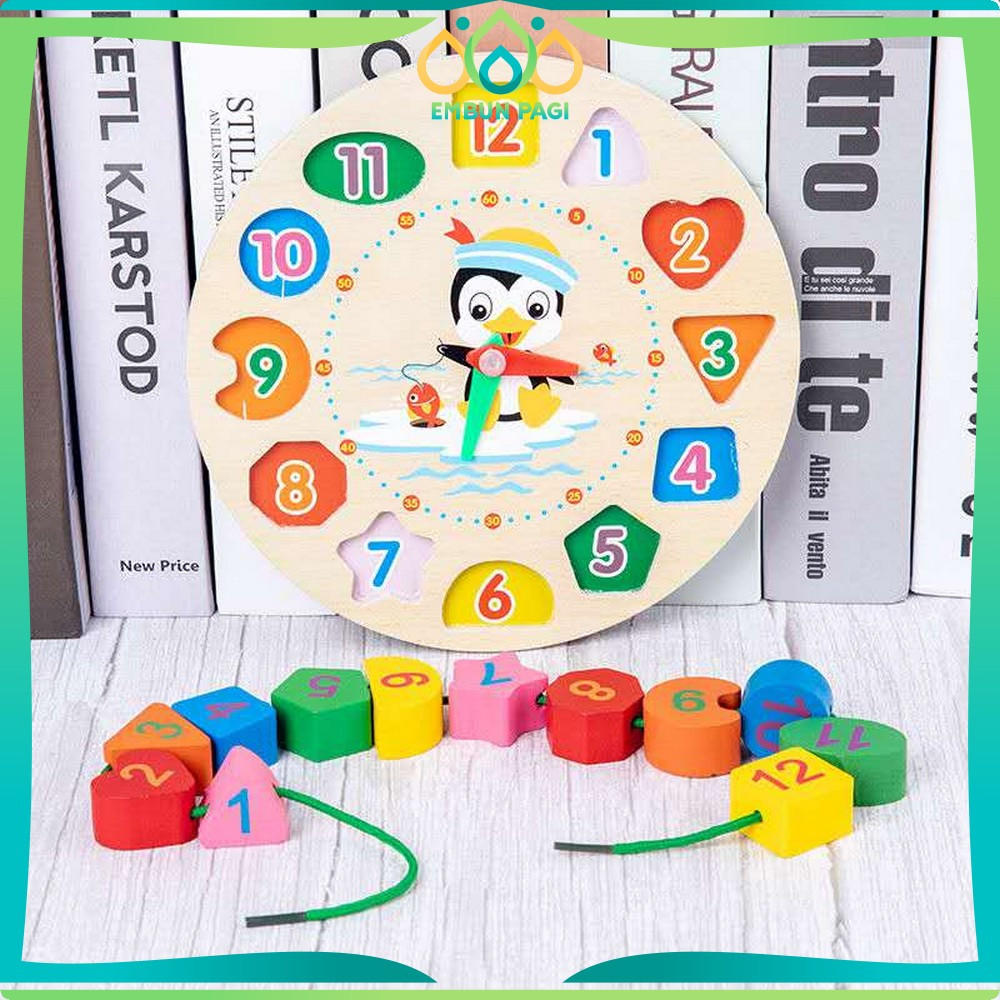Jual Puzzle Kayu Jam Geometri Motif Penguin Wooden Clock Game / Puzzle ...