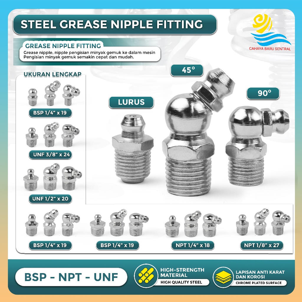 Jual Nipple Grease Fitting Gemuk Lurus // NEPEL LURUS/45°/90° | Shopee ...